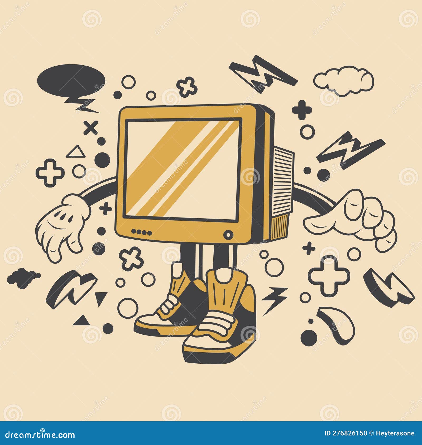 Retro Computer Monitor Cartoon Character Vector Illustration Stock ...