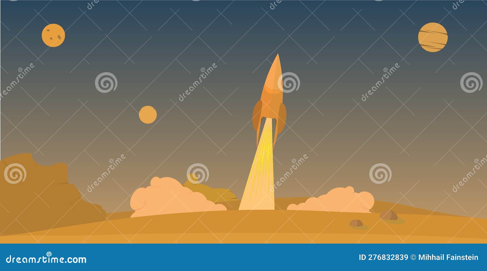 Mars Mission Retro Vintage Style with Rocket. Stock Vector ...