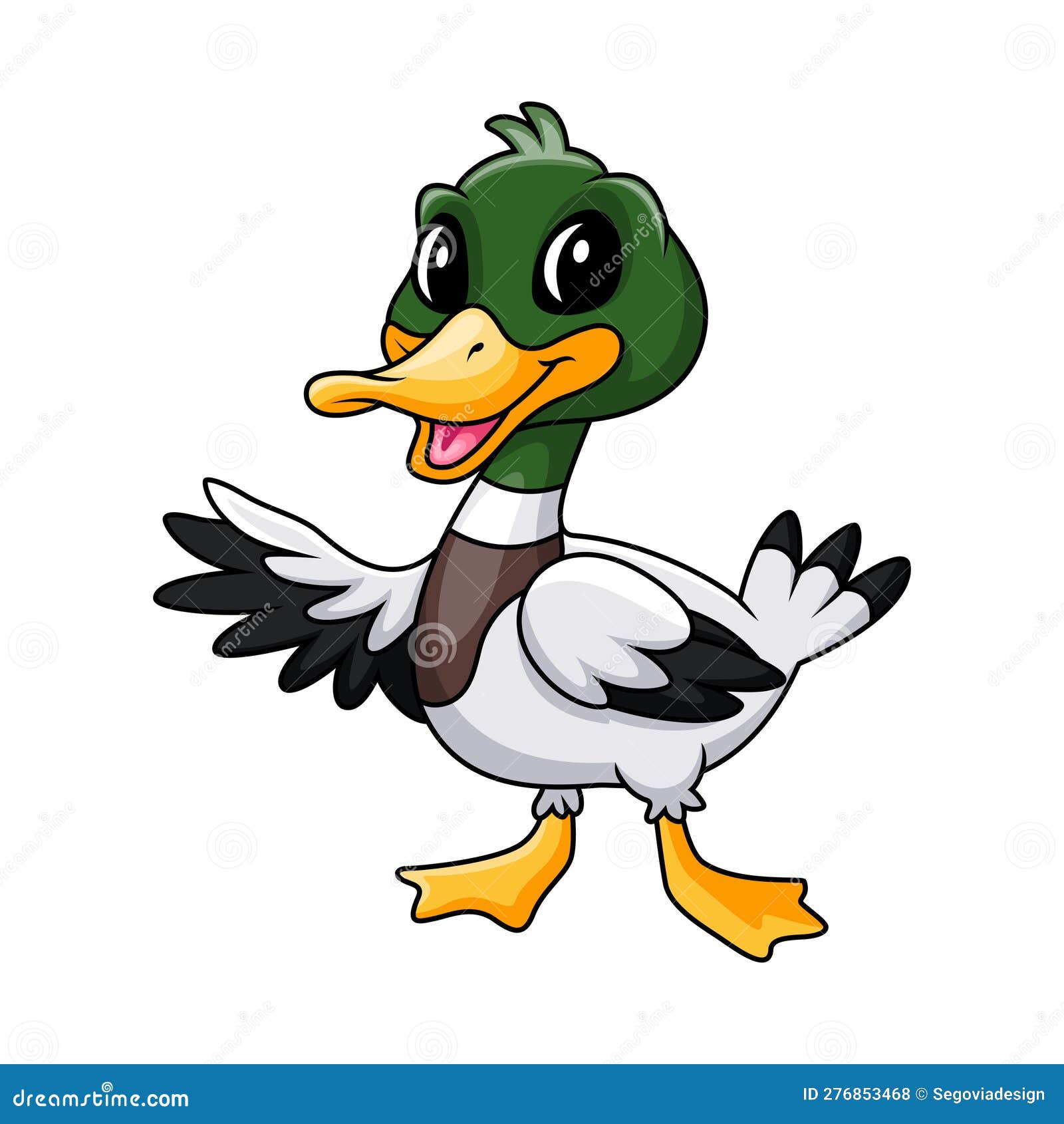 Cute Cartoon Mallard Duck Waving Stock Vector - Illustration of living ...