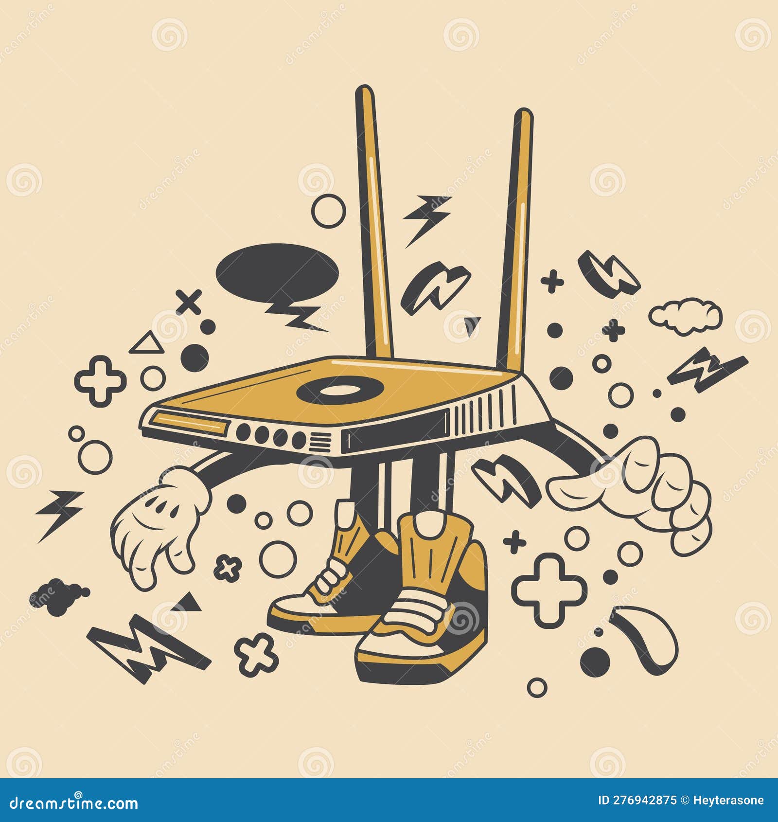 Retro WIFI Modem Cartoon Character Vector Illustration Stock Vector ...