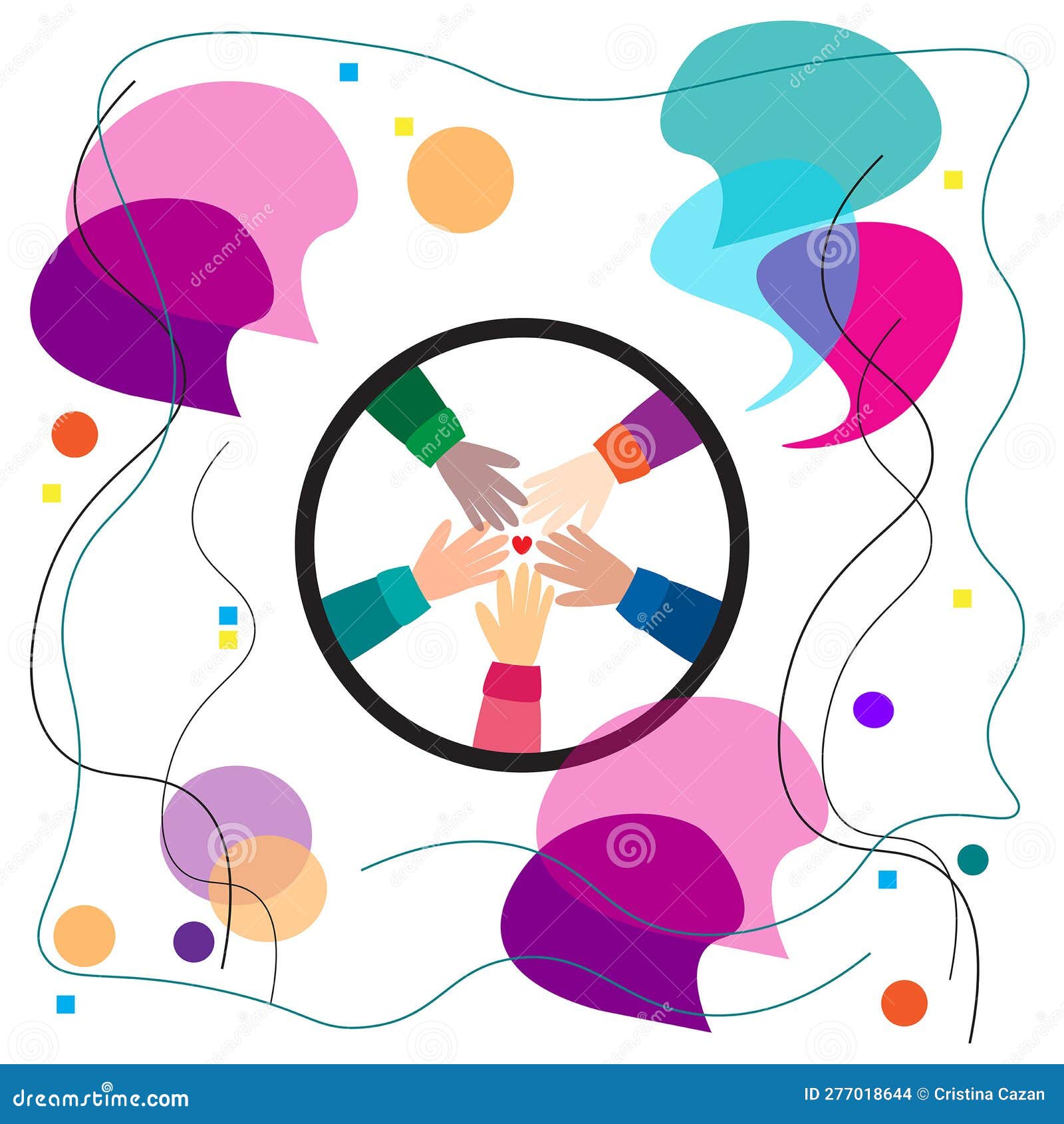 Circle of Five Human Hands Around and Aiming a Heart Stock Vector ...