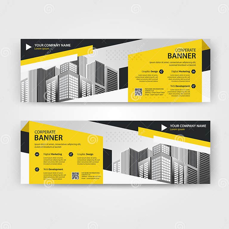 Yellow and Black Color Geometric Corporate Business Banner Template for ...