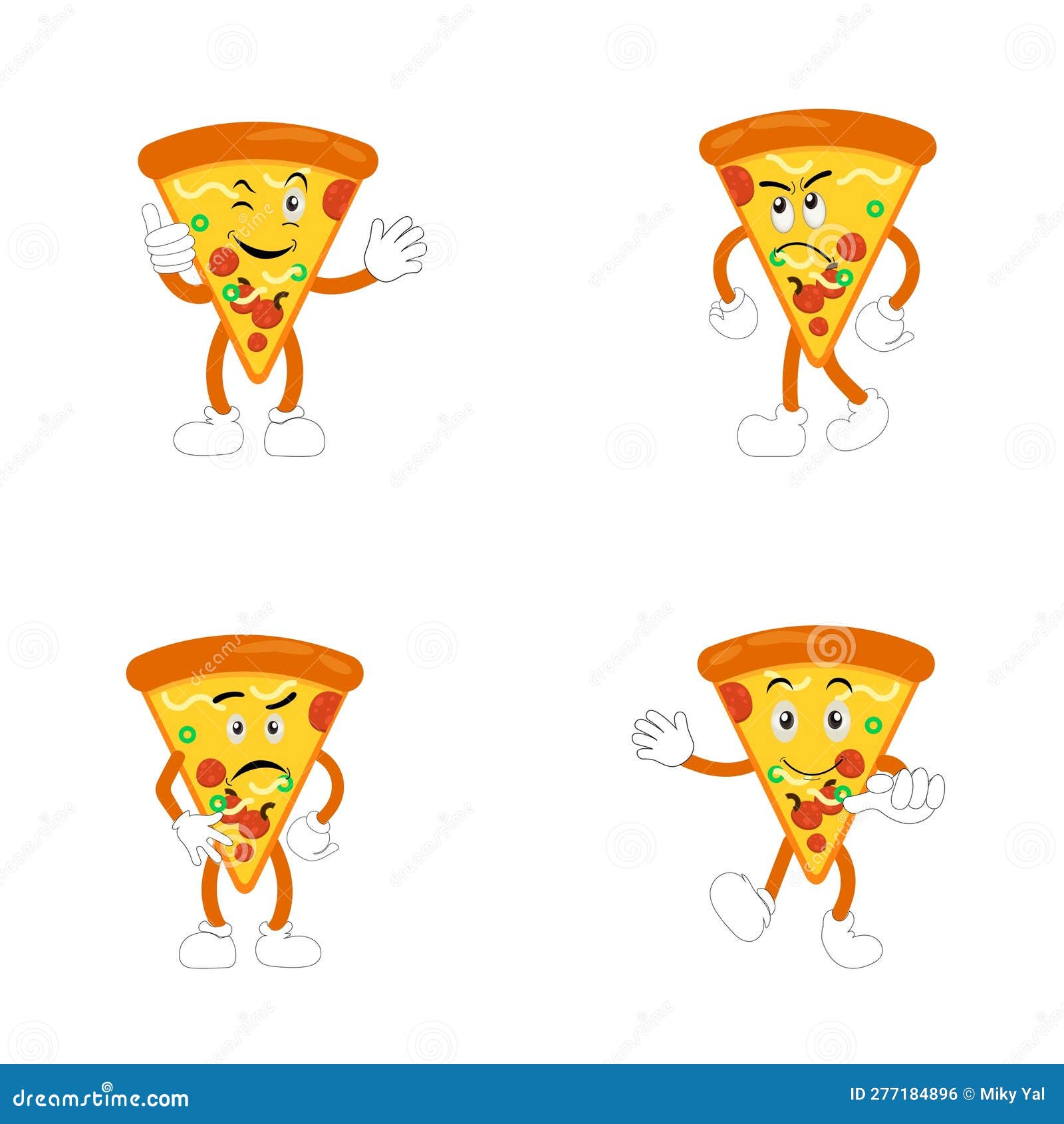 Pizza Cartoon Character, Pizza Character Emotions, Face, Arms and Legs ...