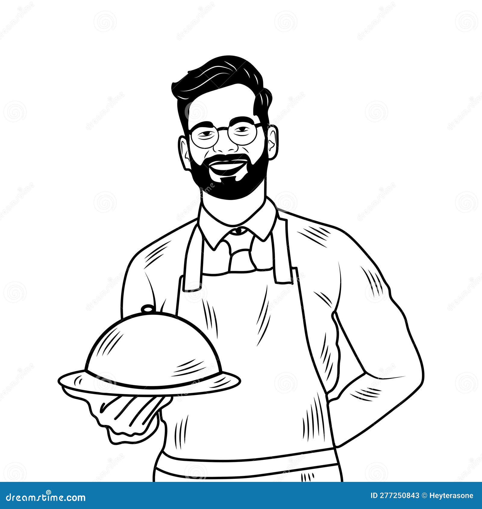Waiter Men Vector Stock Illustration, Waiter Line Art Stock Vector ...
