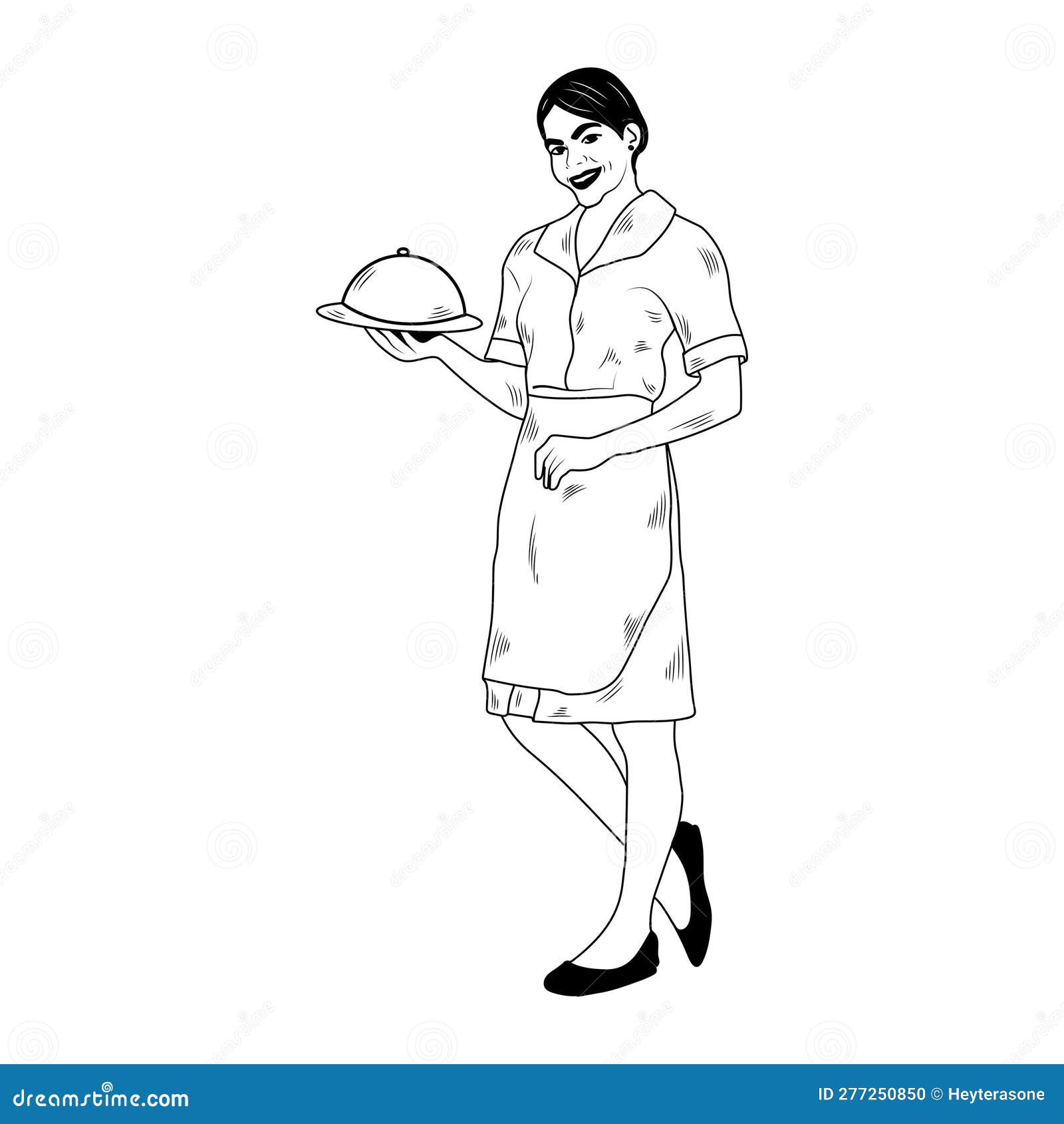 Waitress Women Vector Stock Illustration, Waitress Line Art Stock ...
