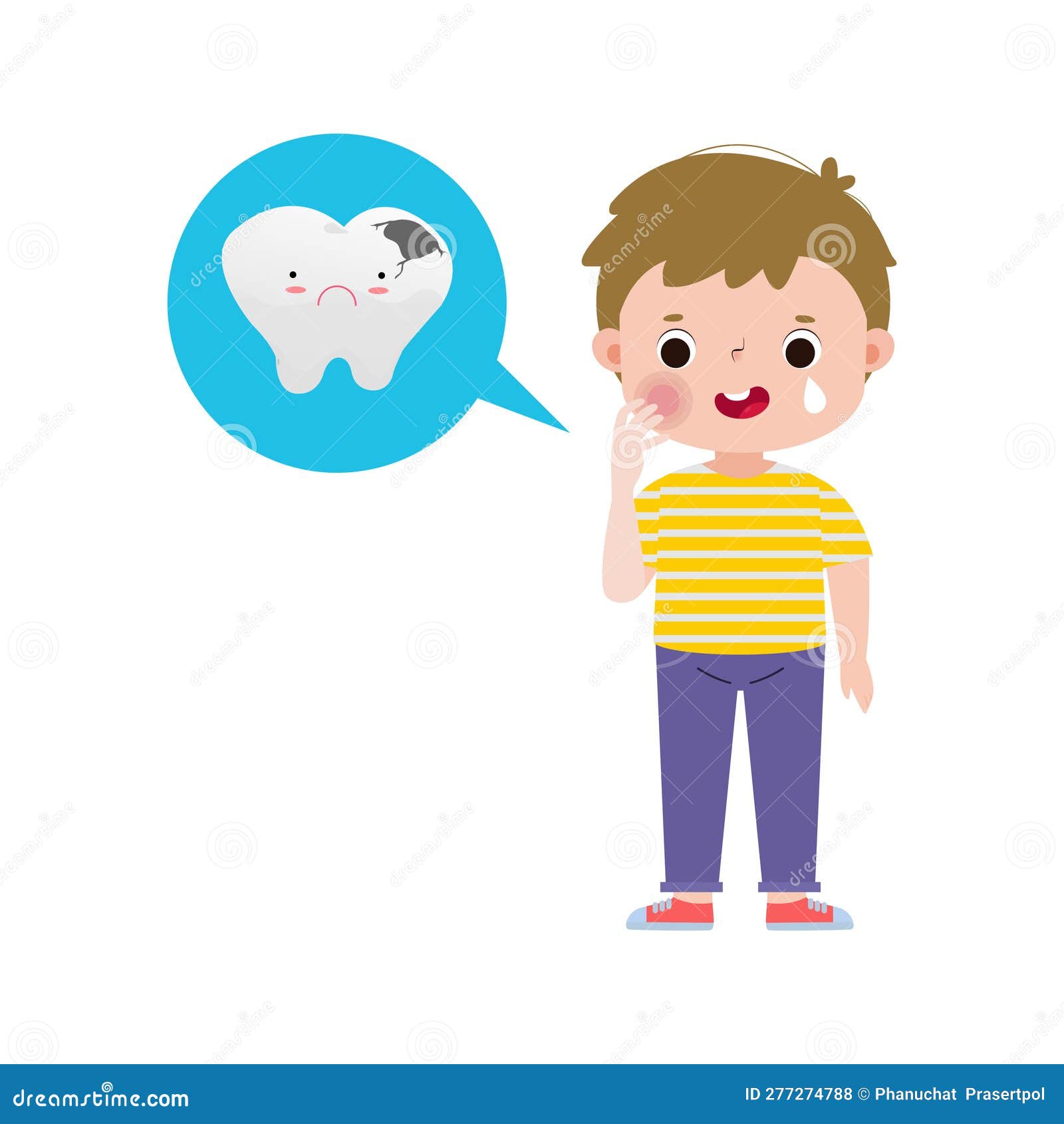 Toothache Child Cute Cartoon Flat Style Isolated on White Background ...