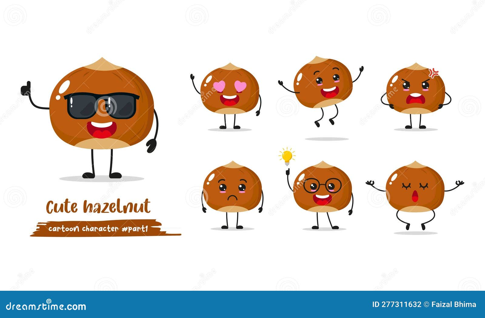 Cute Hazelnut Character Set Stock Vector - Illustration of cartoon ...