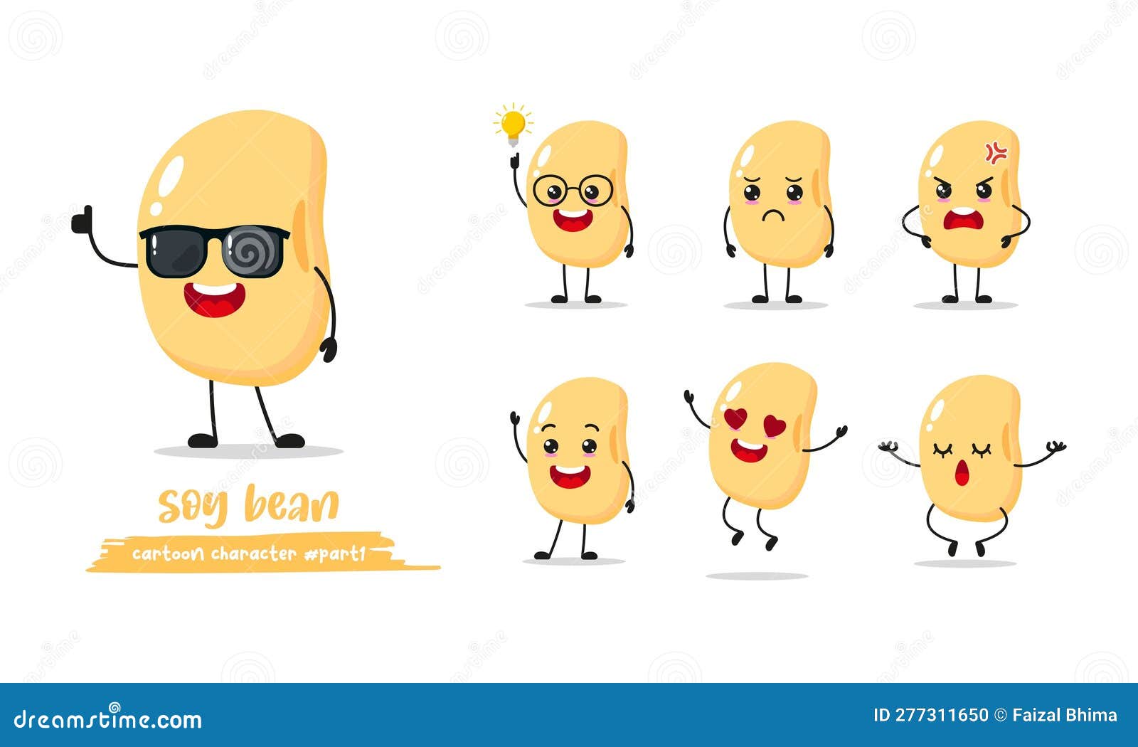 Funny Soy Bean Cartoon Character Set Stock Vector - Illustration of ...