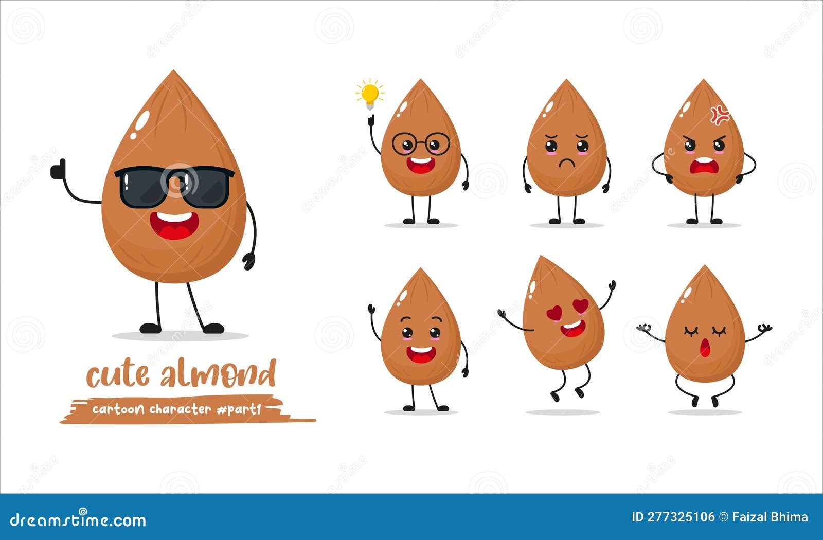Funny Almond Different Face Expression Cartoon Character Set Stock ...
