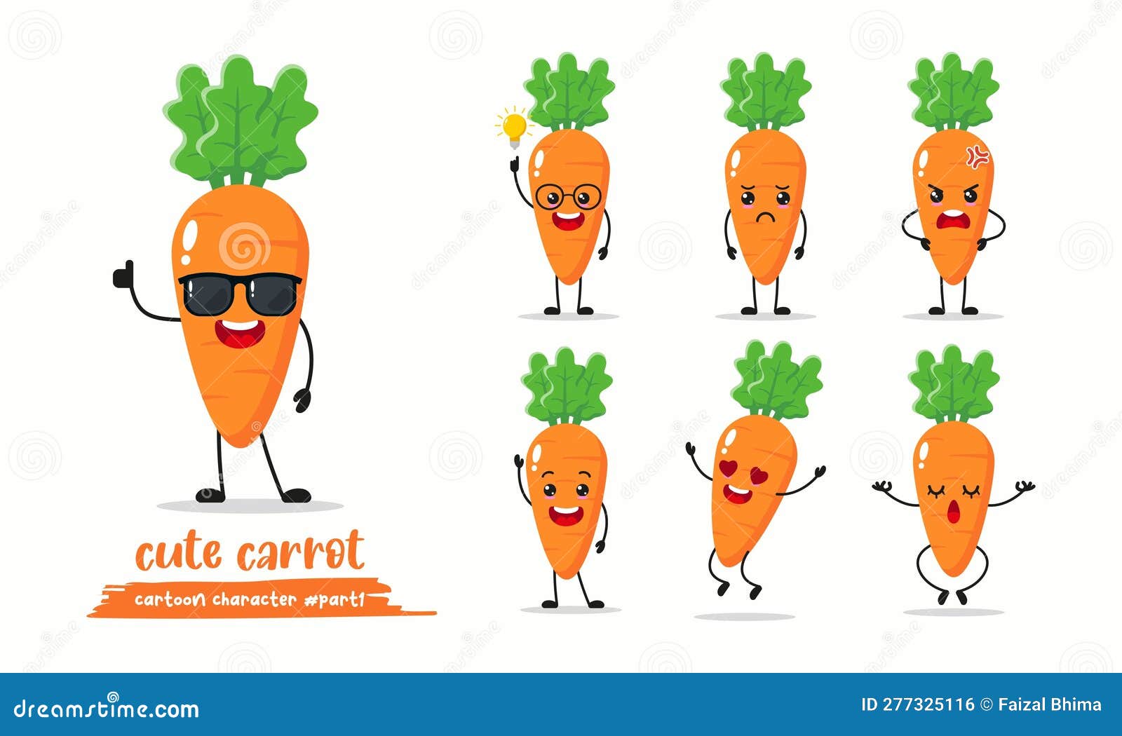 Funny Carrot Different Face Expression Cartoon Character Set Stock ...