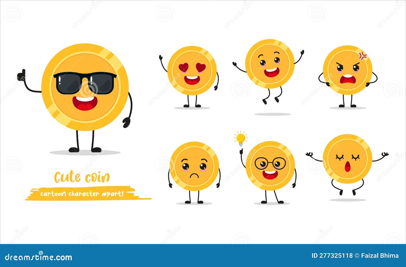 Funny Coin Different Face Expression Stock Vector - Illustration of ...