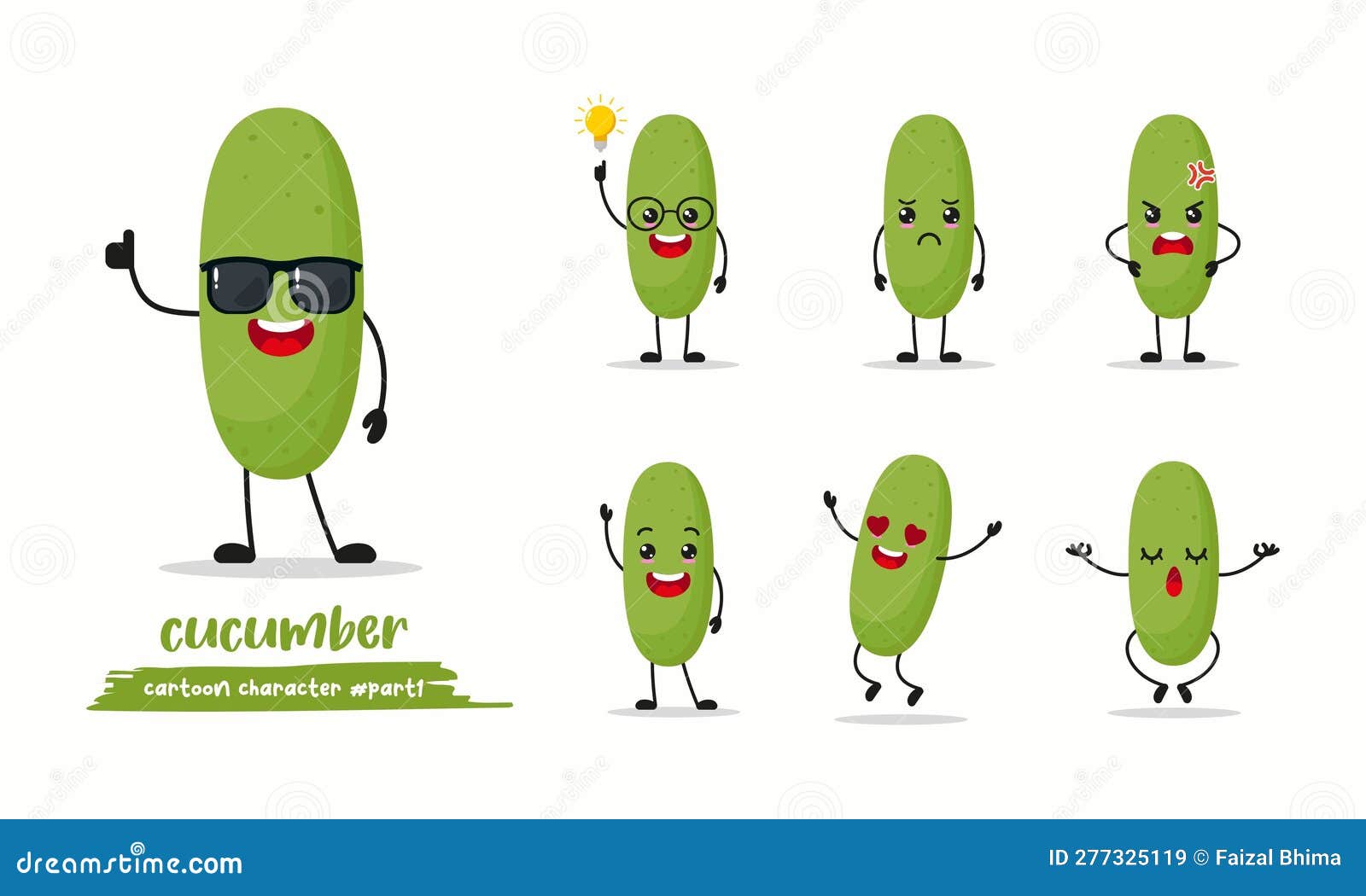 Funny Different Cucumber Face Expression Stock Vector - Illustration of ...
