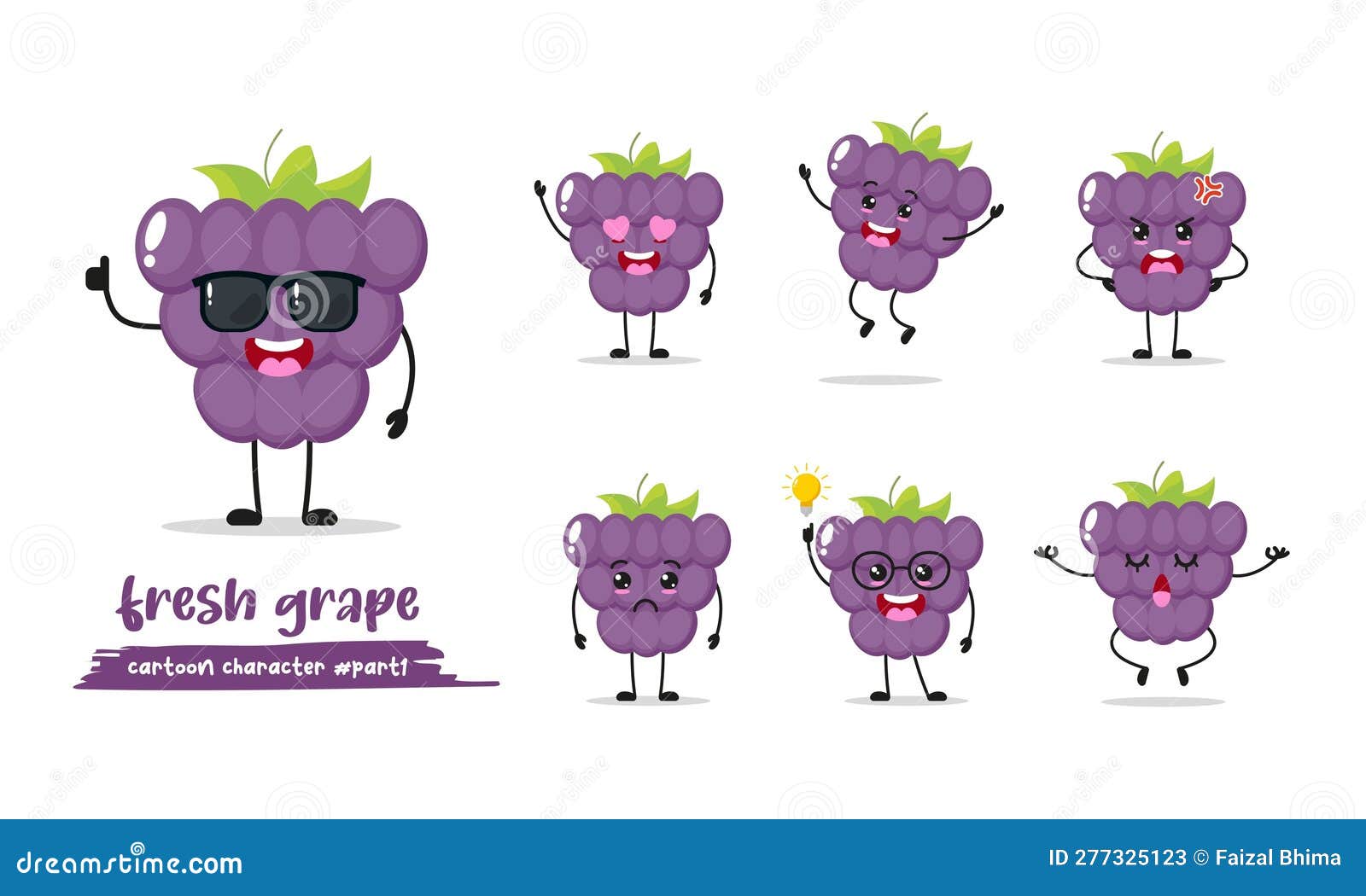 Funny Grape Different Face Expression Cartoon Character Set Stock ...