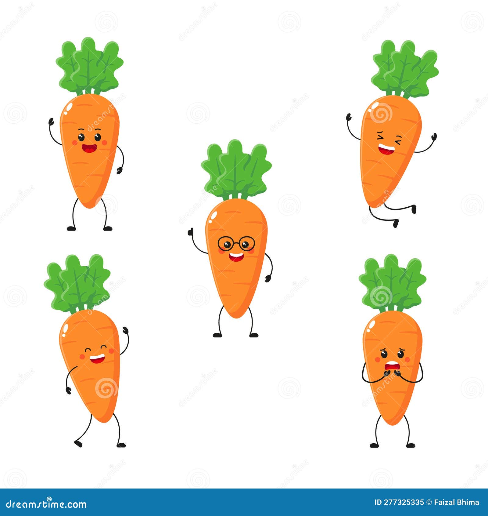 Five Funny Carrot Cartoon Character with Happy Face Stock Vector ...
