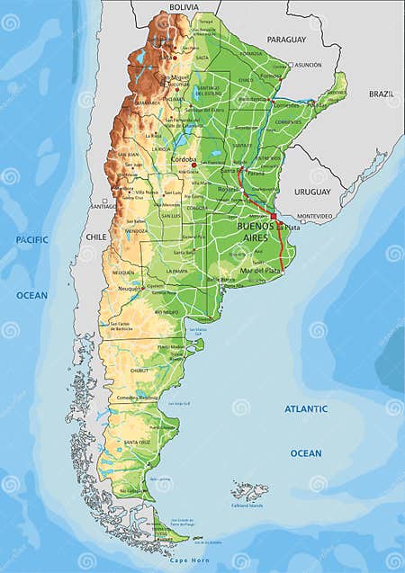 Detailed Argentina Physical Map with Labeling. Stock Vector ...