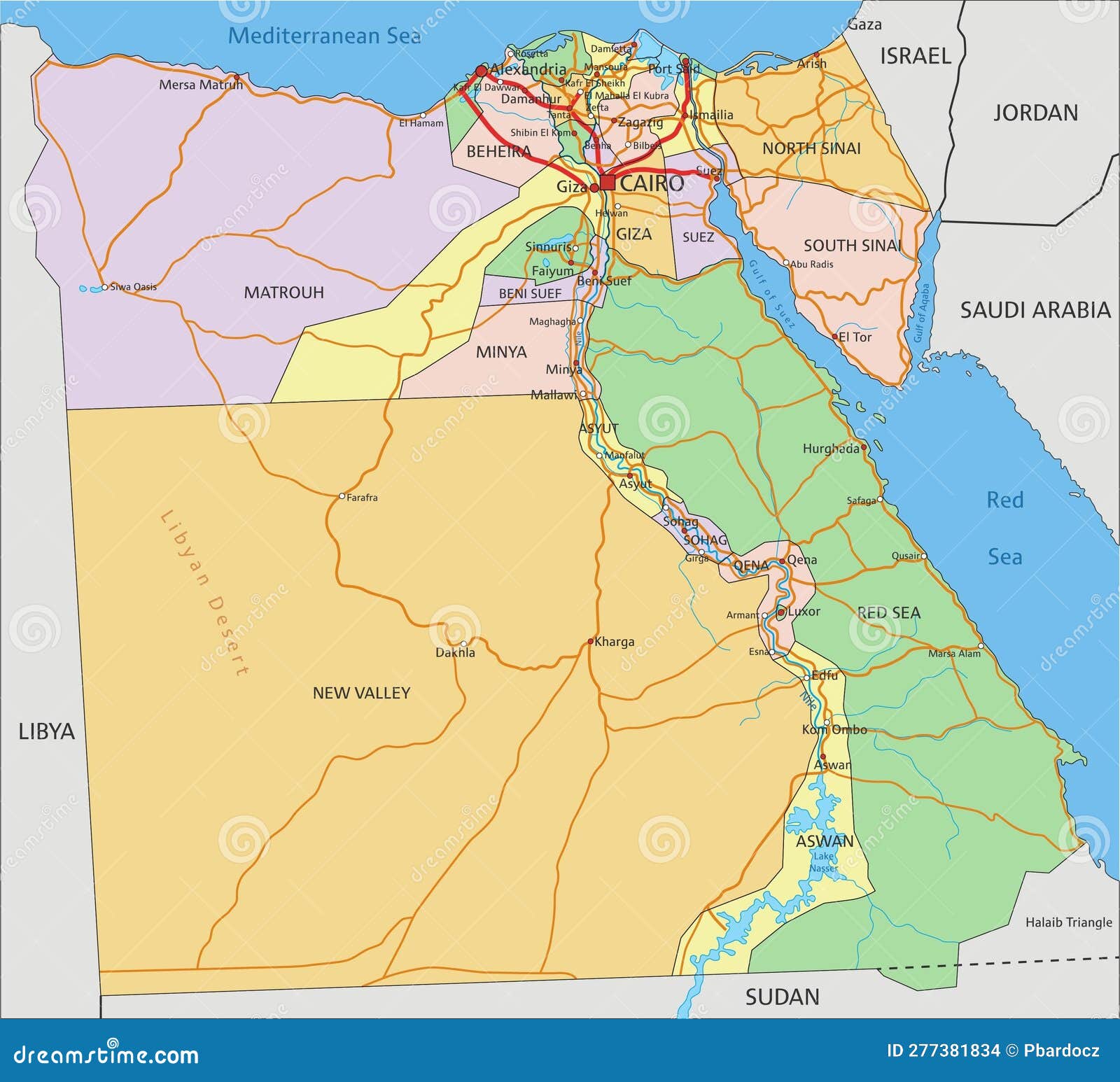 Egypt - Detailed Editable Political Map. Stock Vector - Illustration of ...
