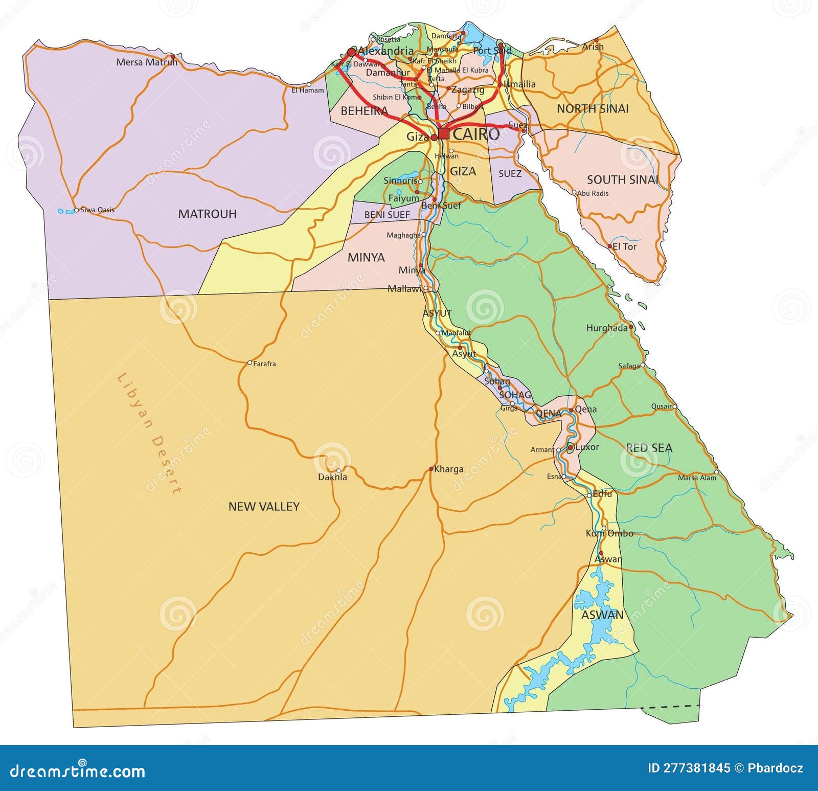 Egypt - Detailed Editable Political Map With Labeling. Cartoon Vector ...