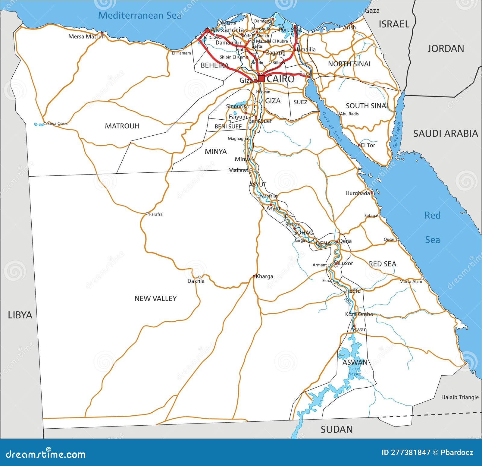 Detailed Egypt Road Map with Labeling. Stock Vector - Illustration of ...