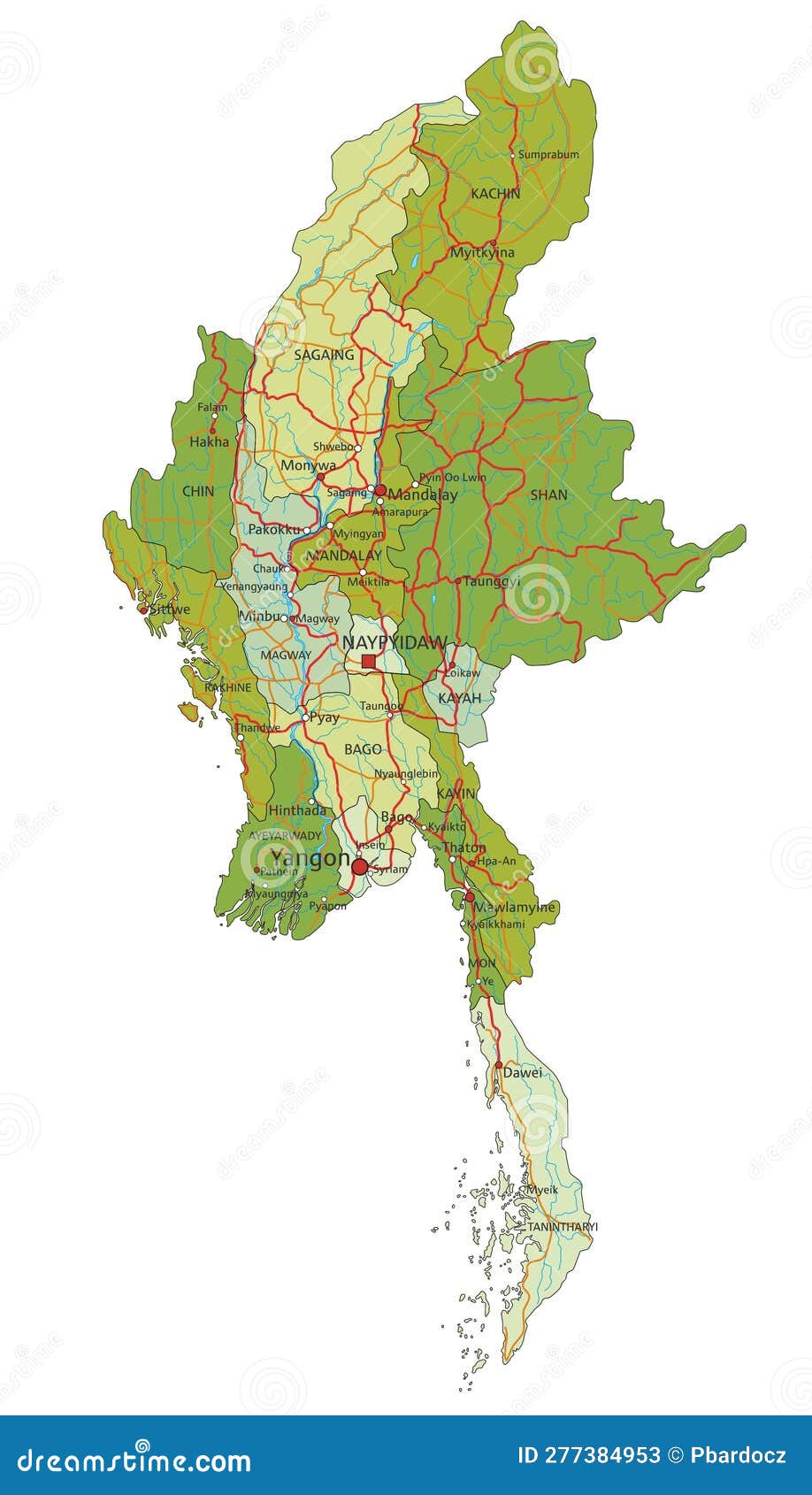 Detailed Editable Political Map with Separated Layers. Myanmar Stock ...