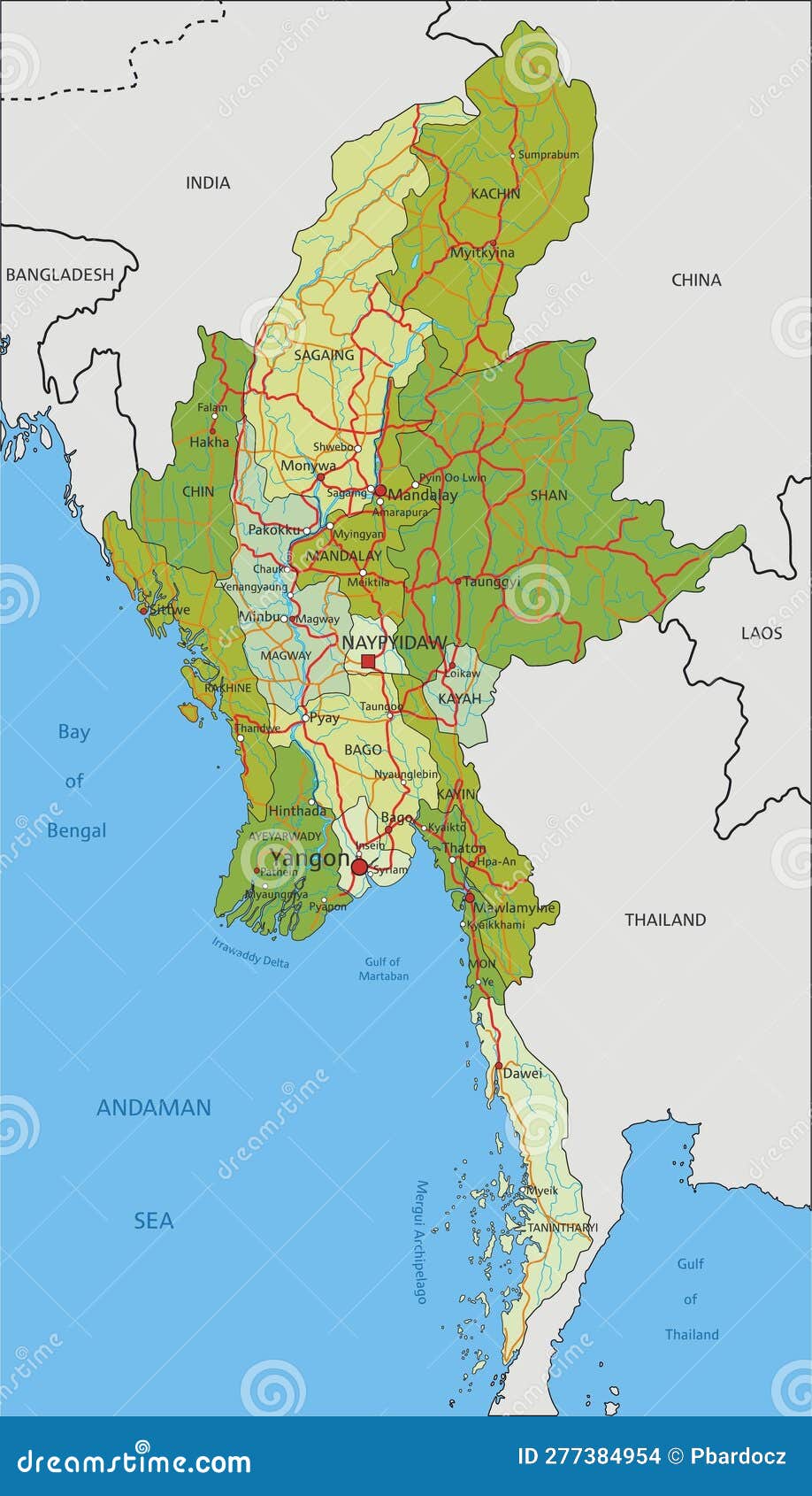 Detailed Editable Political Map with Separated Layers. Myanmar Stock ...