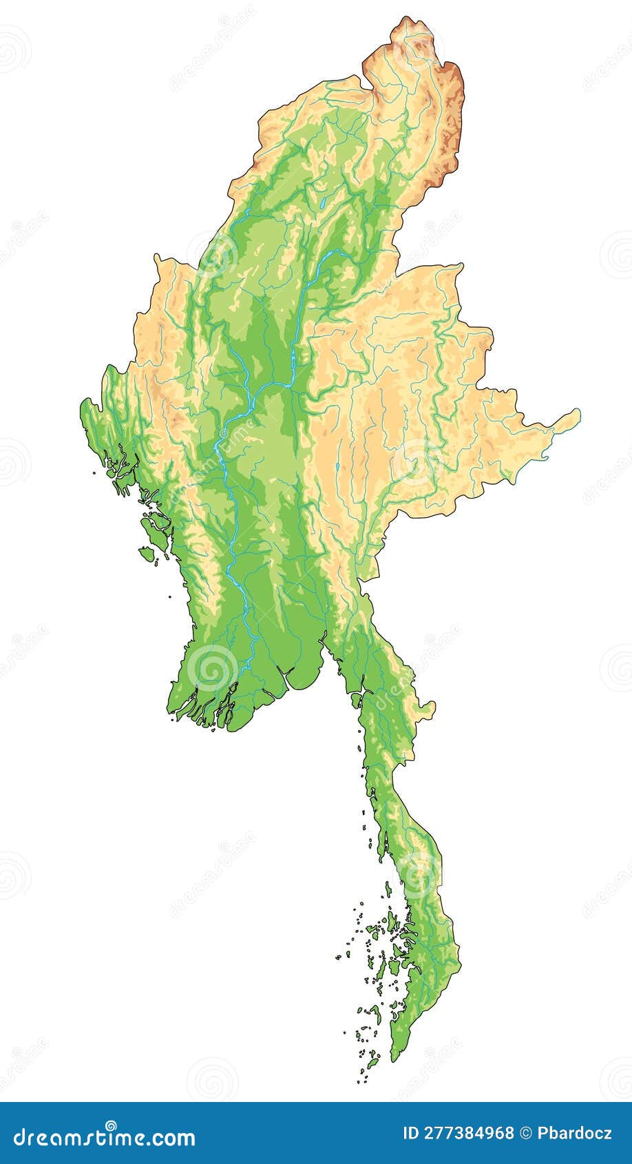 Detailed Myanmar Physical Map. Stock Vector - Illustration of myanmar ...