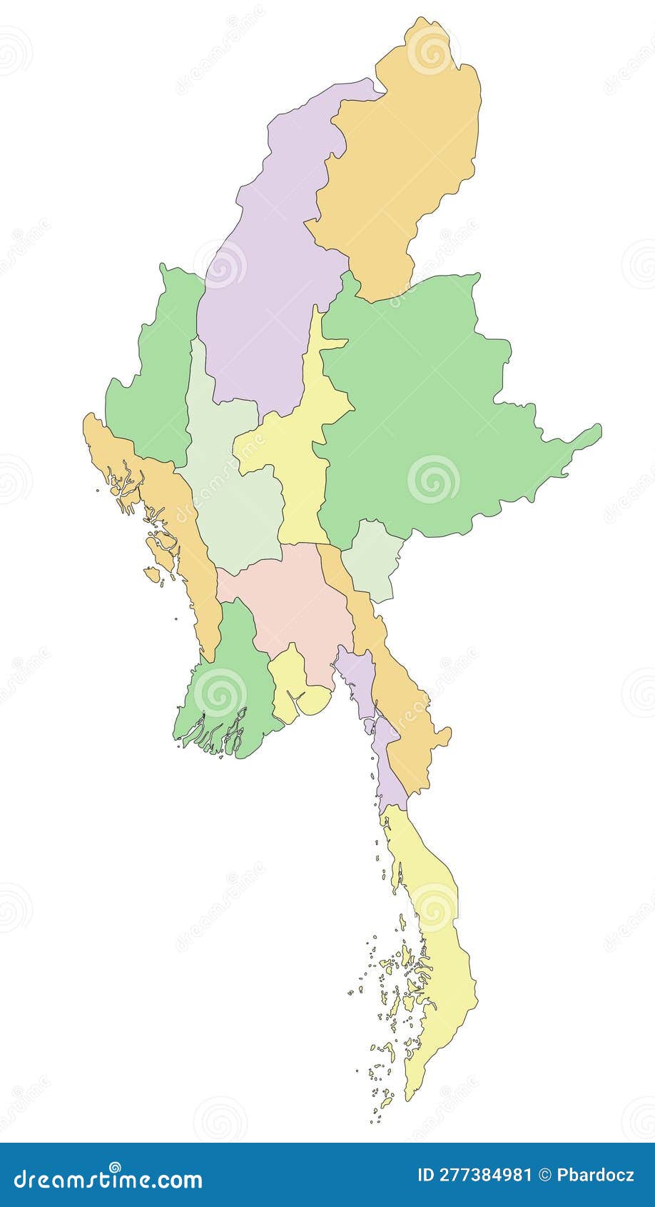 Myanmar - Detailed Editable Political Map. Stock Vector - Illustration ...