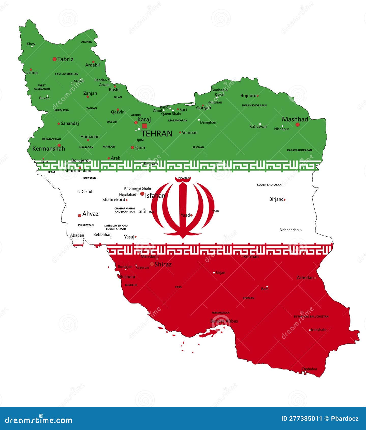Iran Detailed Political Map With National Flag Isolated On White ...
