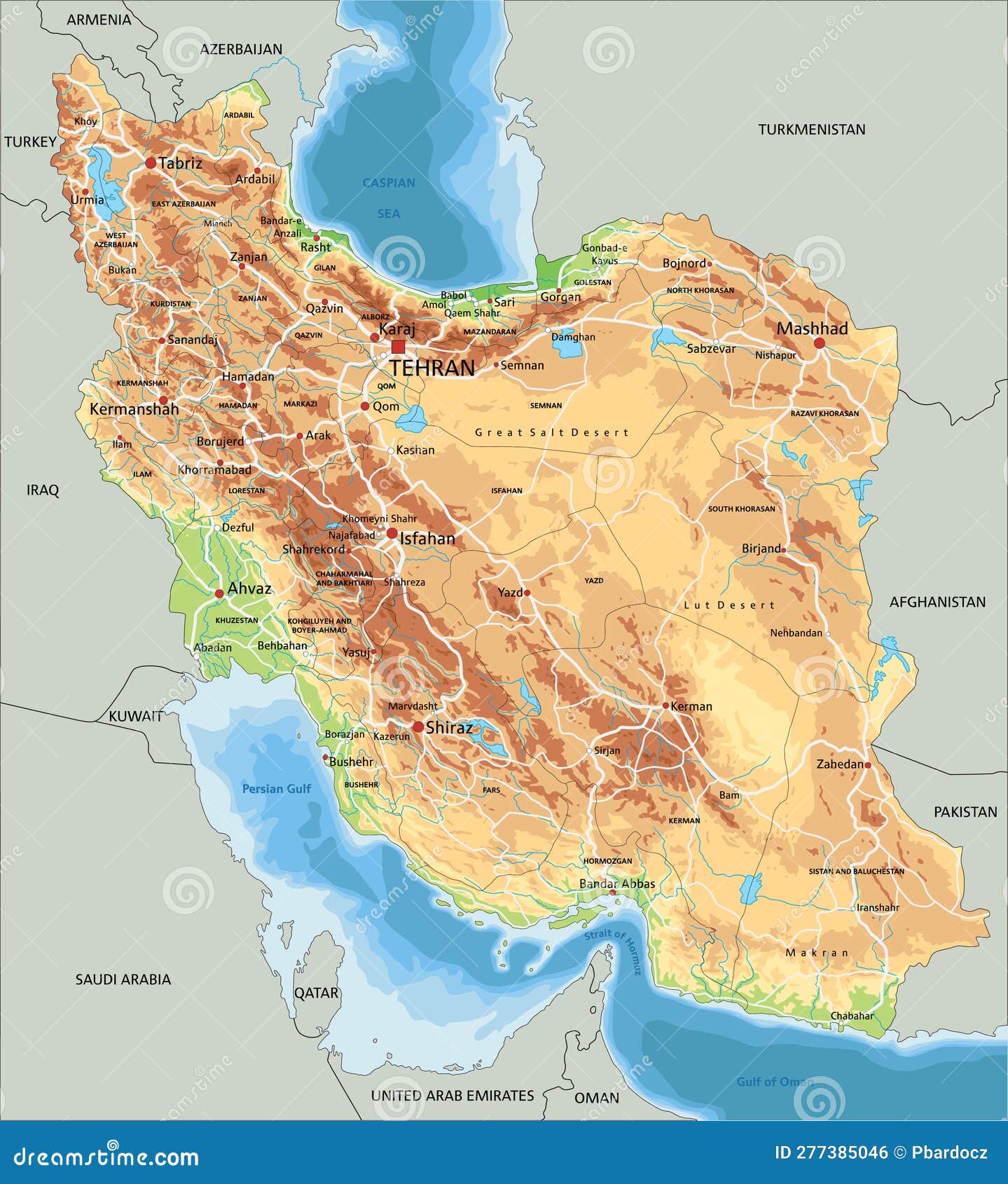Detailed Iran Physical Map with Labeling. Stock Vector - Illustration ...