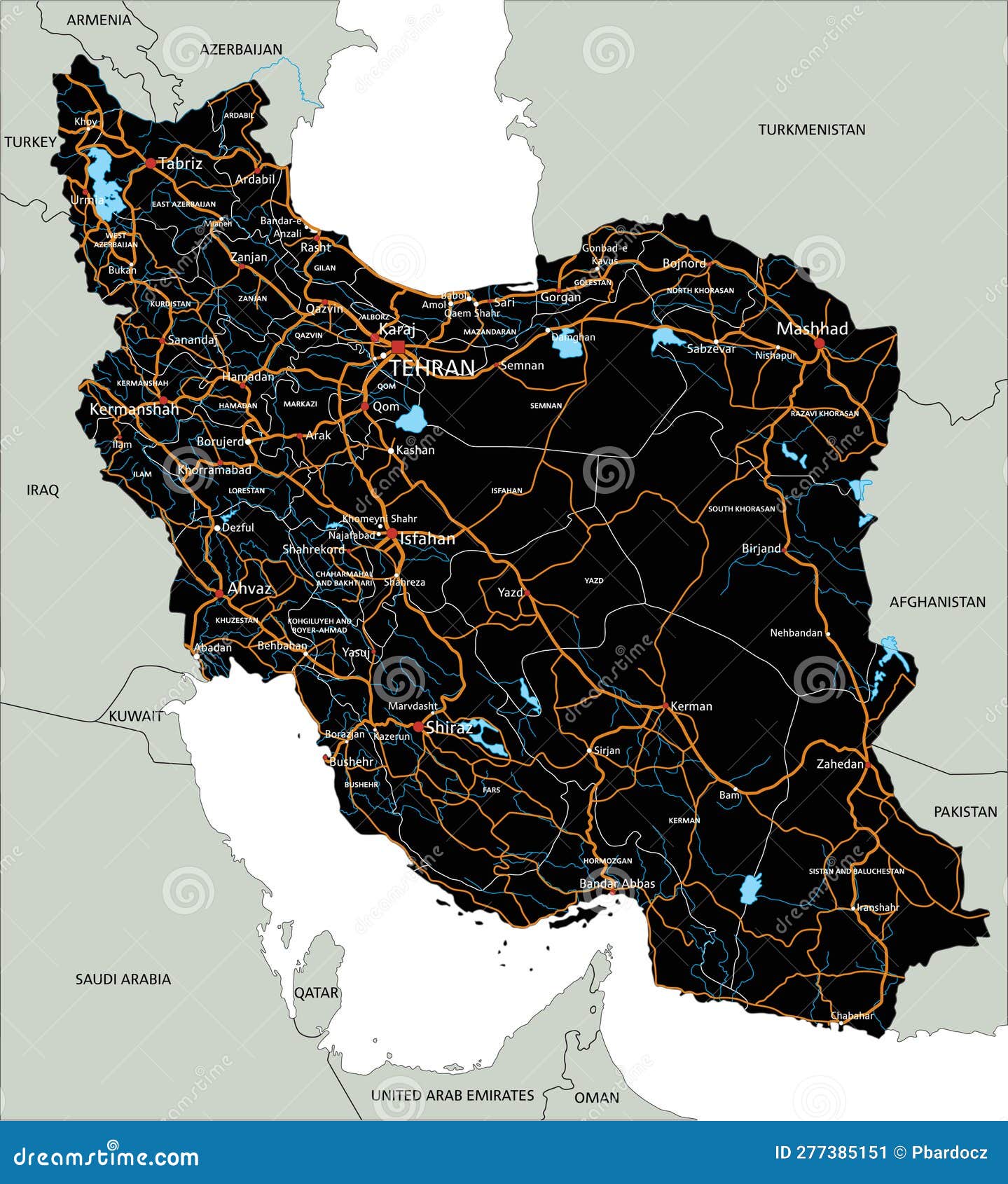 Detailed Iran Road Map with Labeling. Stock Vector - Illustration of ...