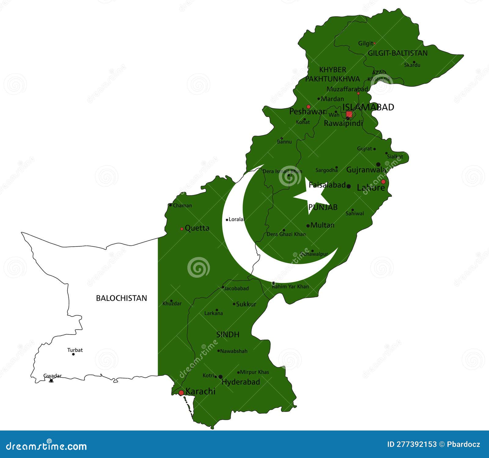 Pakistan Detailed Political Map With National Flag Isolated On White ...
