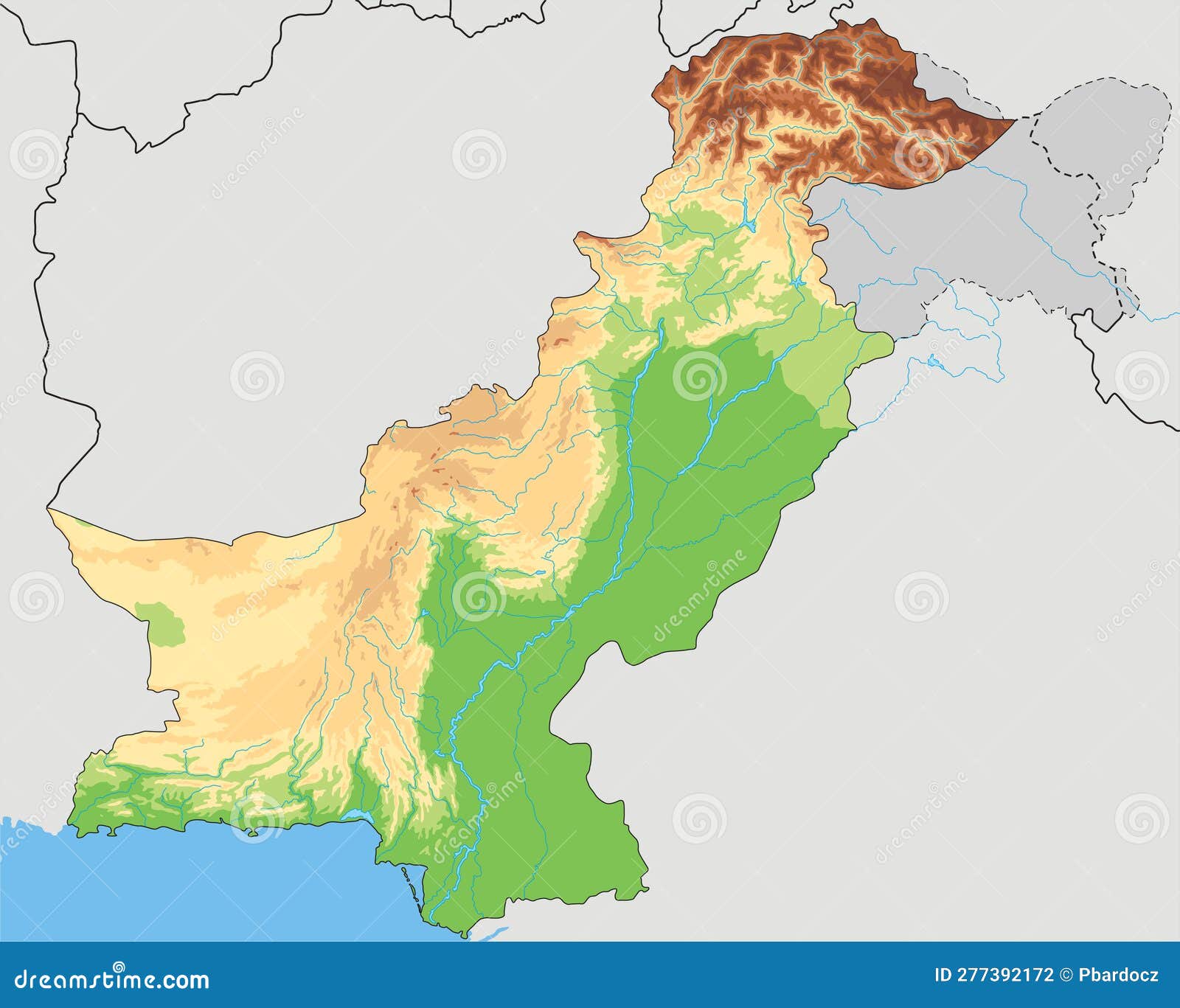 Detailed Pakistan Physical Map. Stock Vector - Illustration of islamic ...
