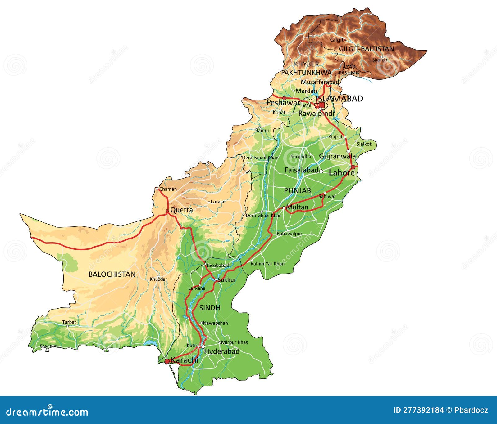 Detailed Pakistan Physical Map with Labeling. Stock Vector ...