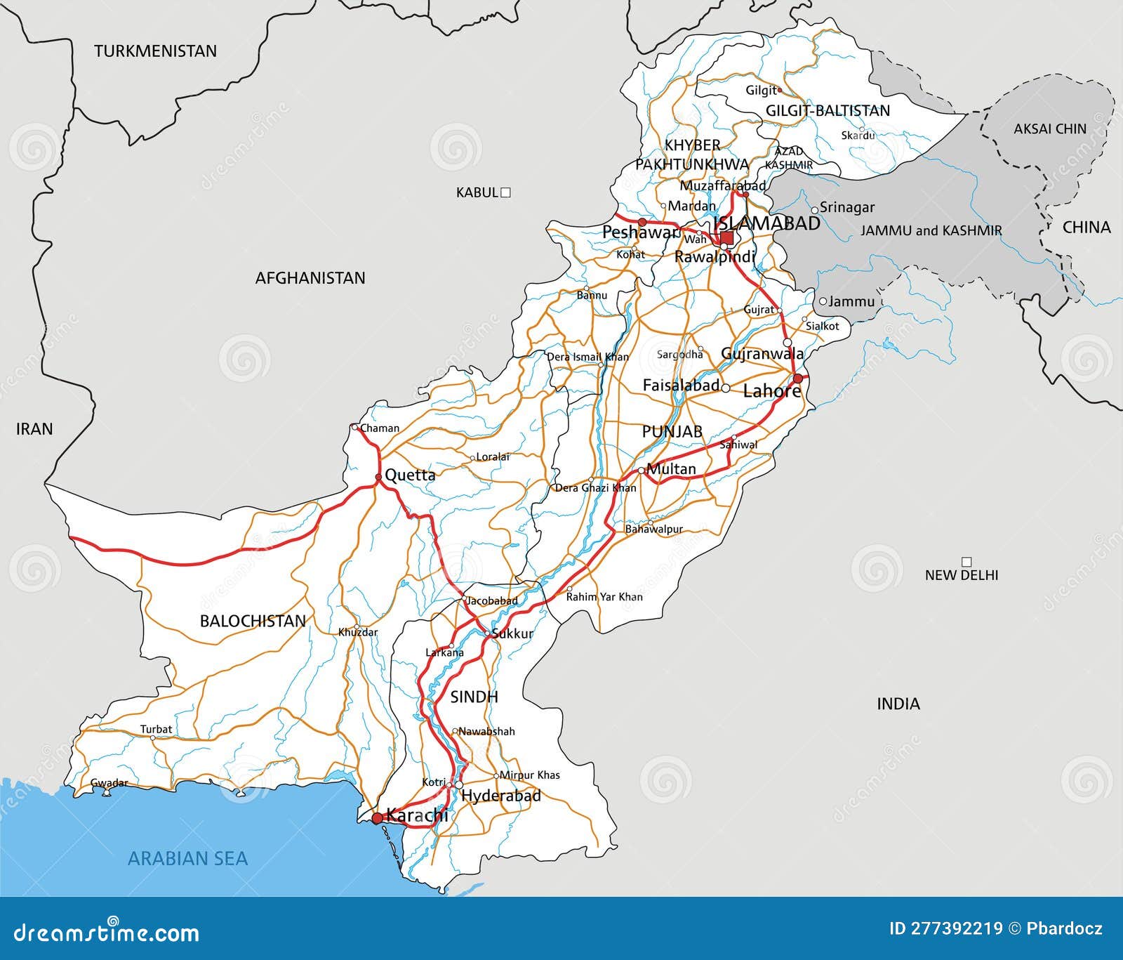 Detailed Pakistan Road Map with Labeling. Stock Vector - Illustration ...
