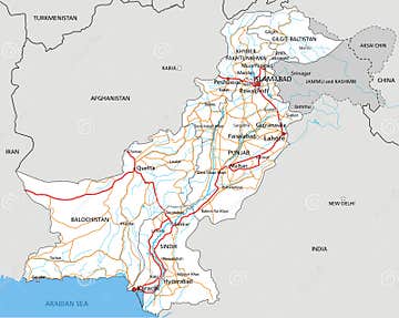 Detailed Pakistan Road Map with Labeling. Stock Vector - Illustration ...
