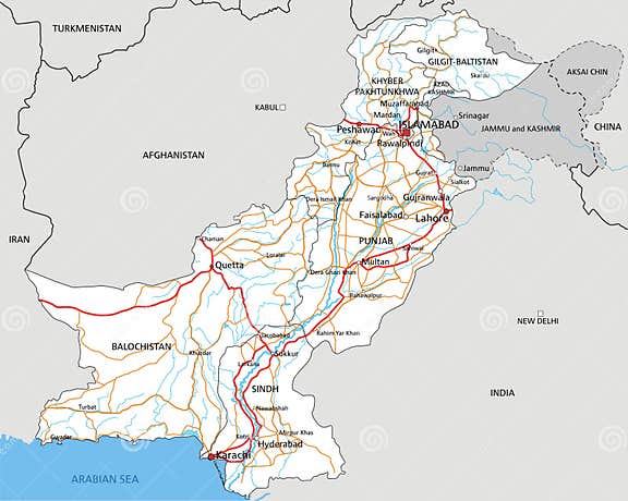 Detailed Pakistan Road Map with Labeling. Stock Vector - Illustration ...