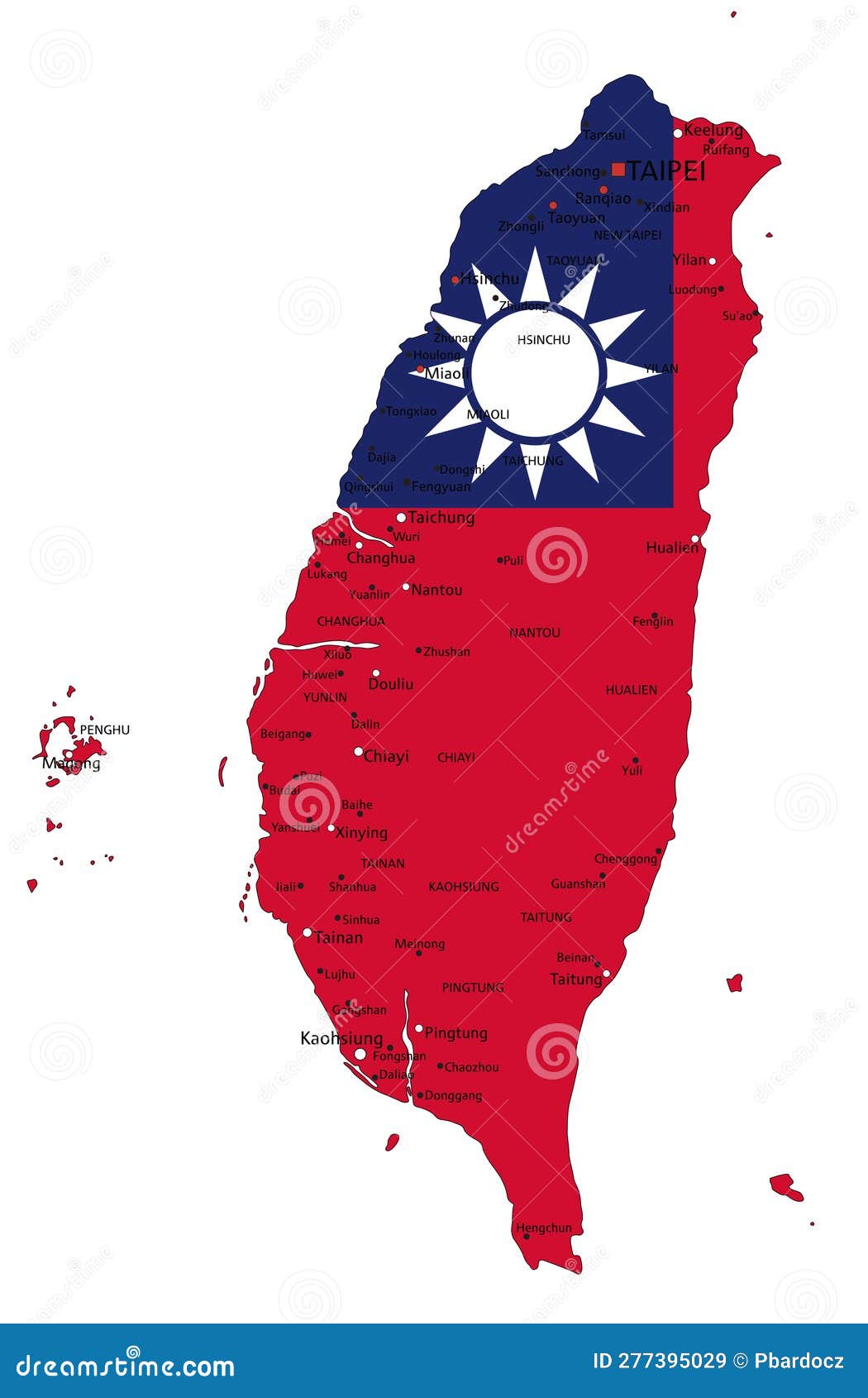 Taiwan Detailed Political Map With National Flag Isolated On White ...