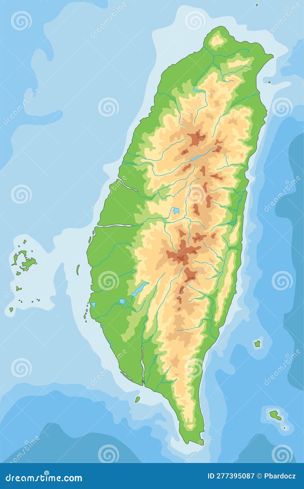 Detailed Taiwan Physical Map. Cartoon Vector | CartoonDealer.com #277395087