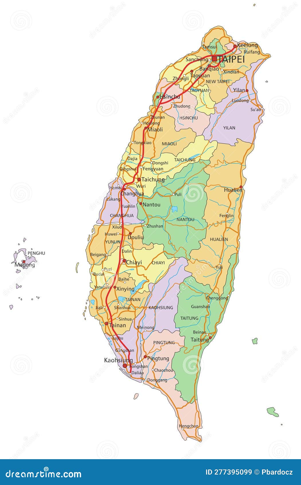 Taiwan - Detailed Editable Political Map with Labeling. Stock Vector ...