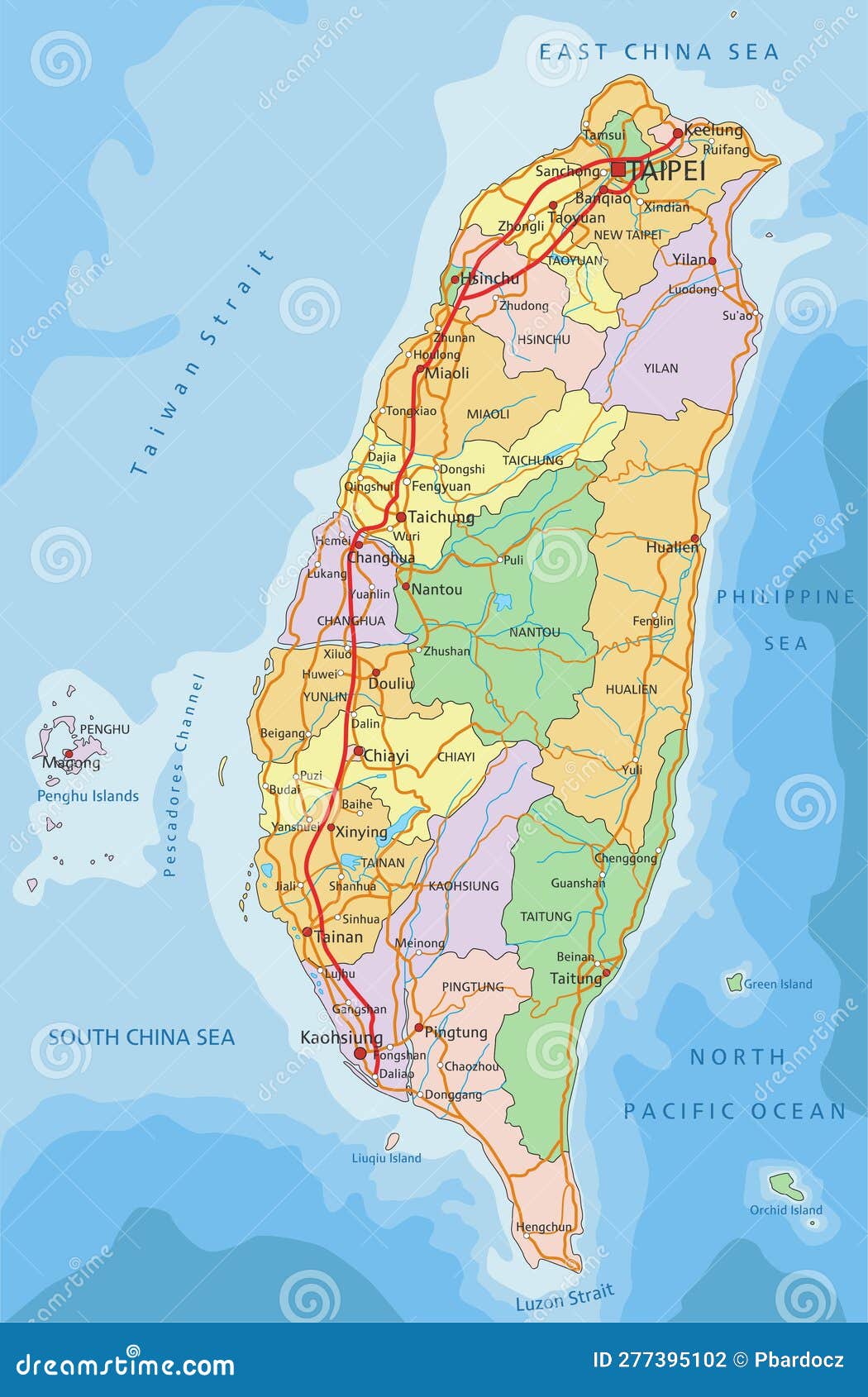 Taiwan - Detailed Editable Political Map With Labeling. Vector ...