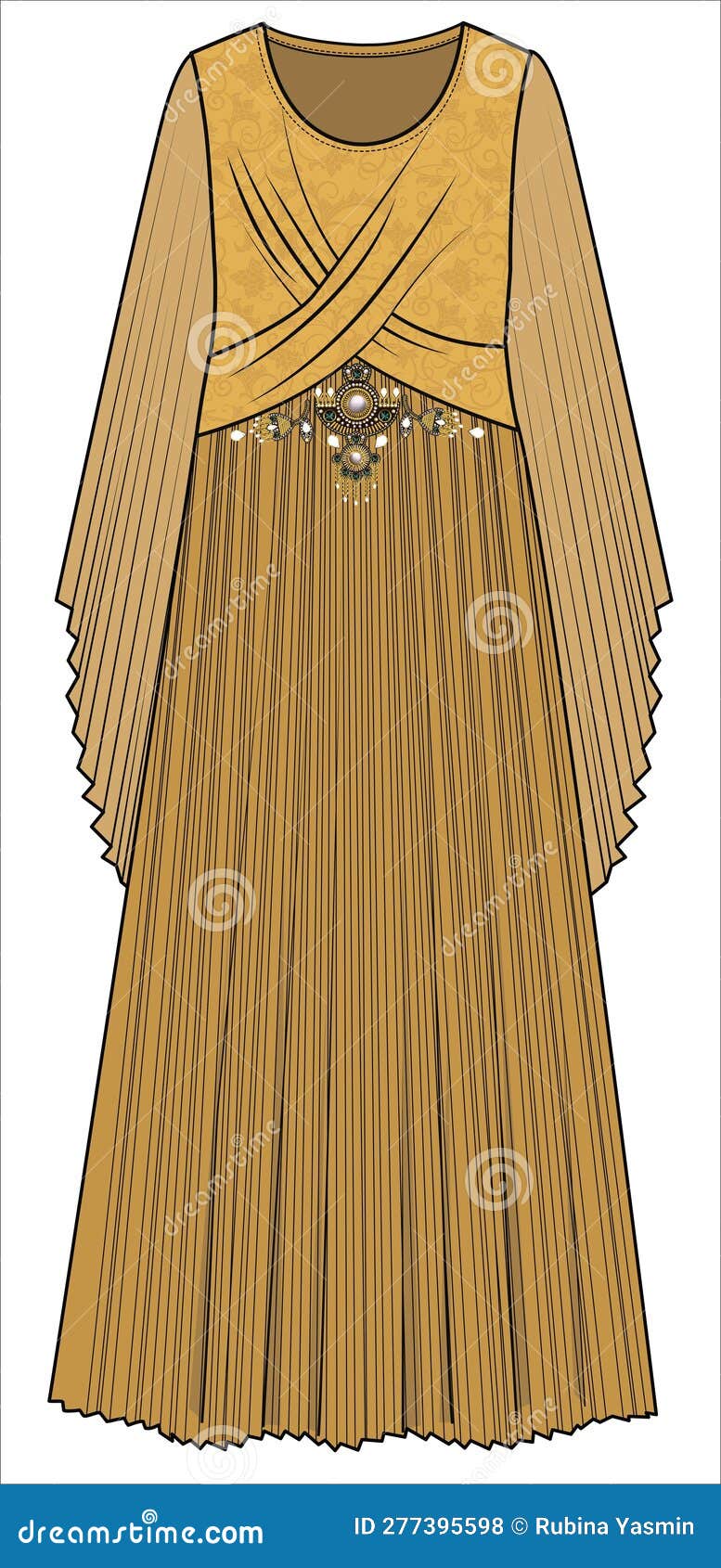 DOUBLE LAYER LONG MAXI DRESS with EMBELLISHMENT and PERMANENET PLEAT ...