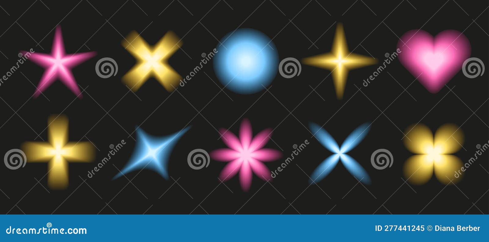 Group of Several Y2k Glowing Abstract Shapes, Glowing and Shiny Forms ...