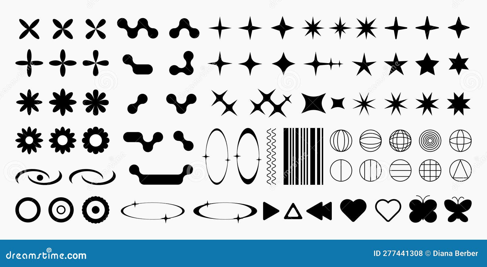 Big Collection of Y2K Abstract Symbols and Design Elements Stock Vector ...