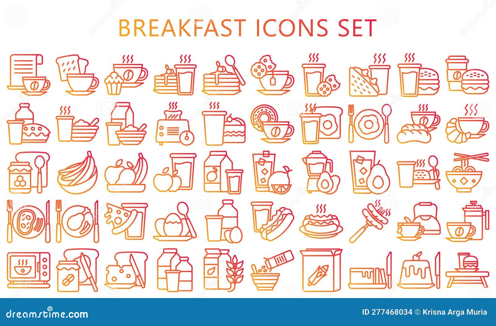 Food and Beverage, Breakfast Gradient Outline Icons Set Stock Vector - Illustration of menu ...