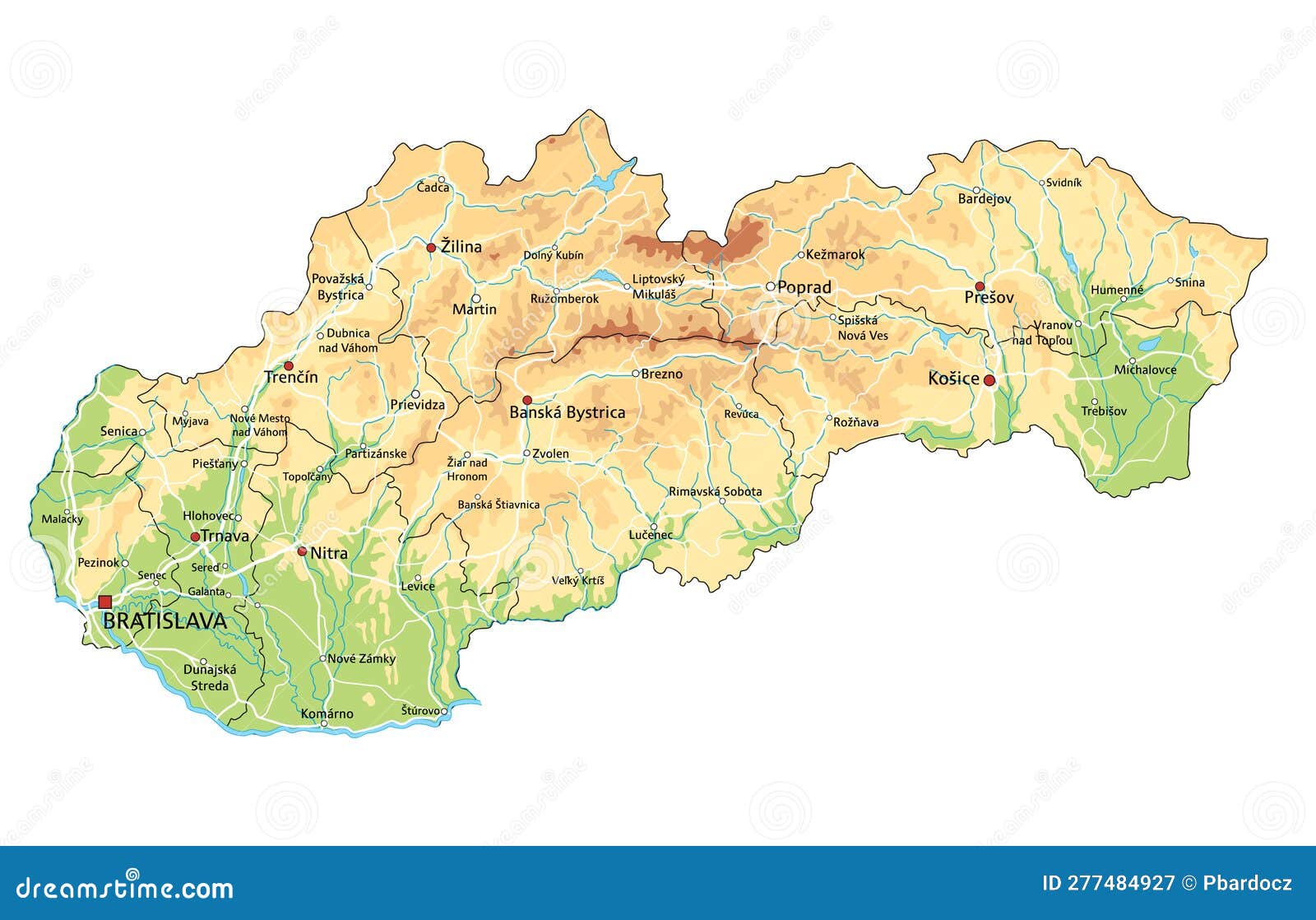 Detailed Slovakia Physical Map with Labeling. Stock Vector - Illustration of nitra, colored ...
