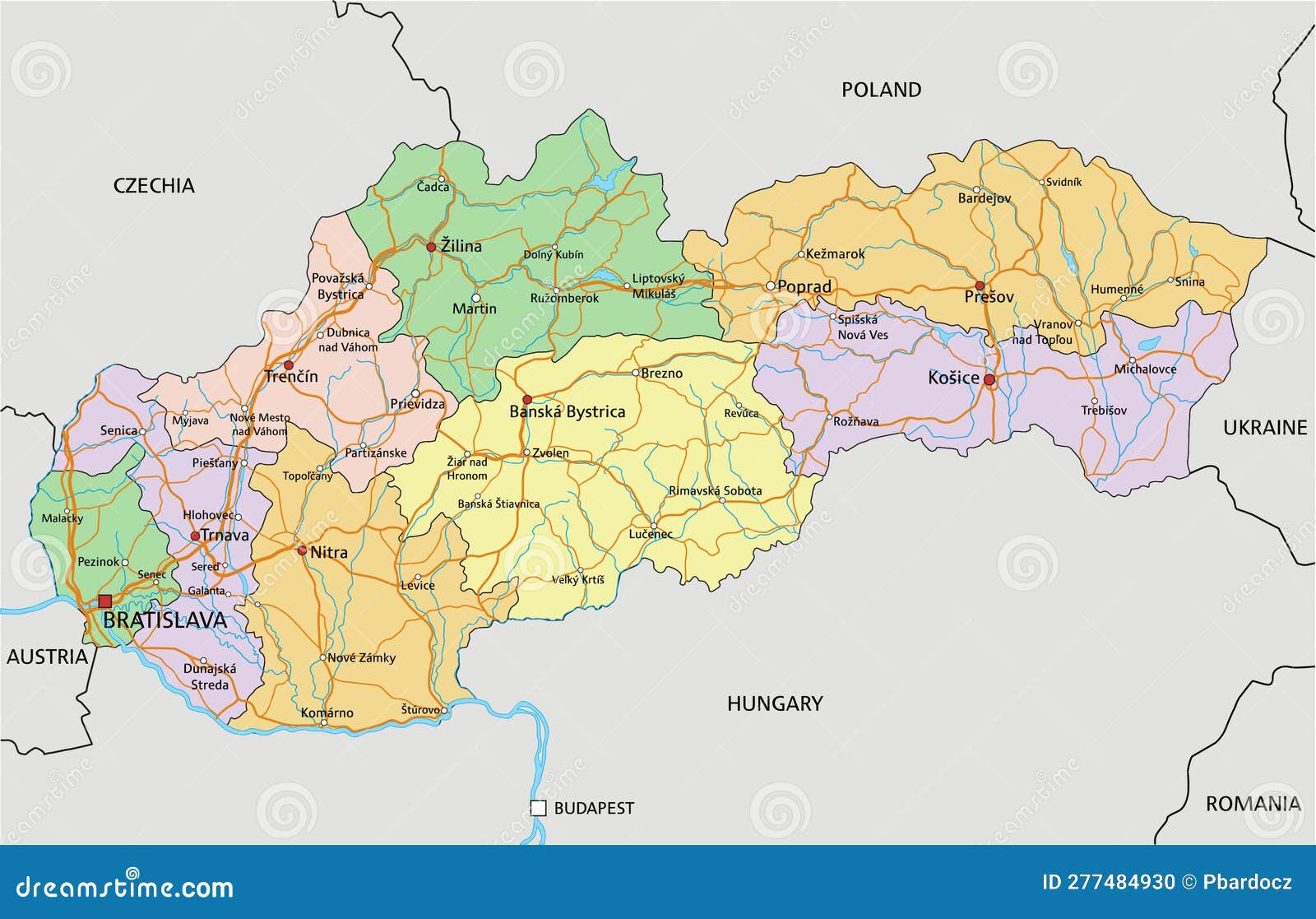 Political Map Of Slovakia Isolated On White Background Vector ...