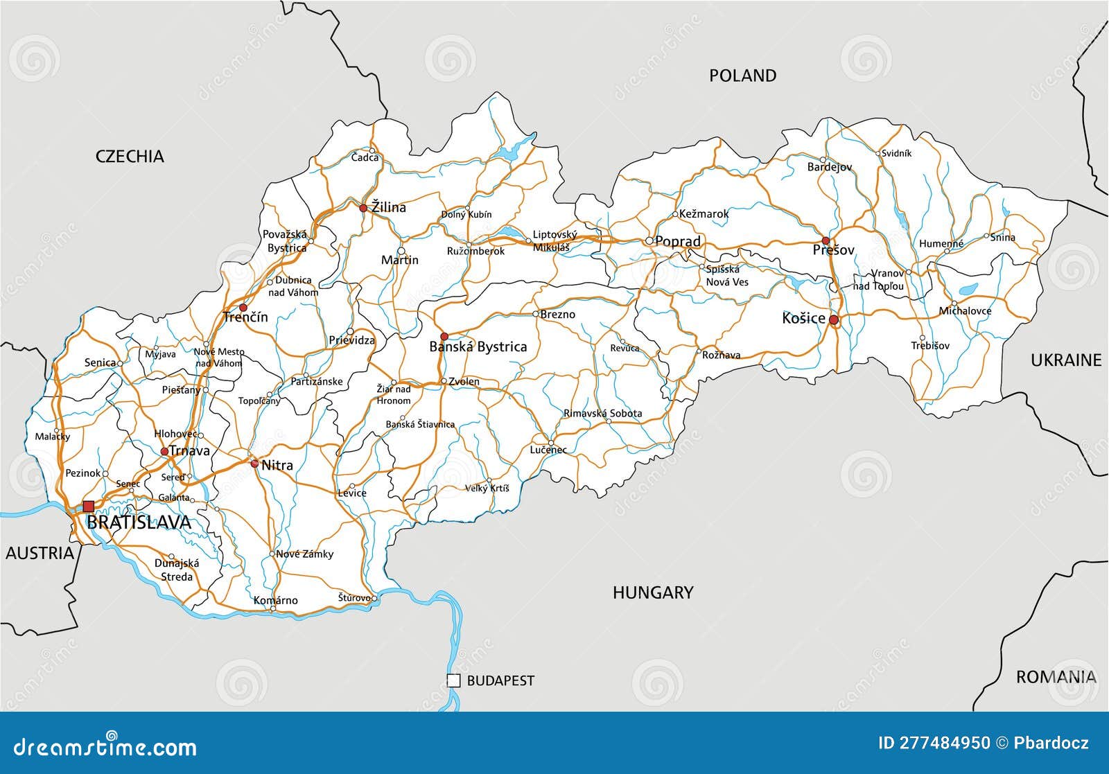 Detailed Slovakia Road Map with Labeling. Stock Vector - Illustration of shaded, bratislava ...
