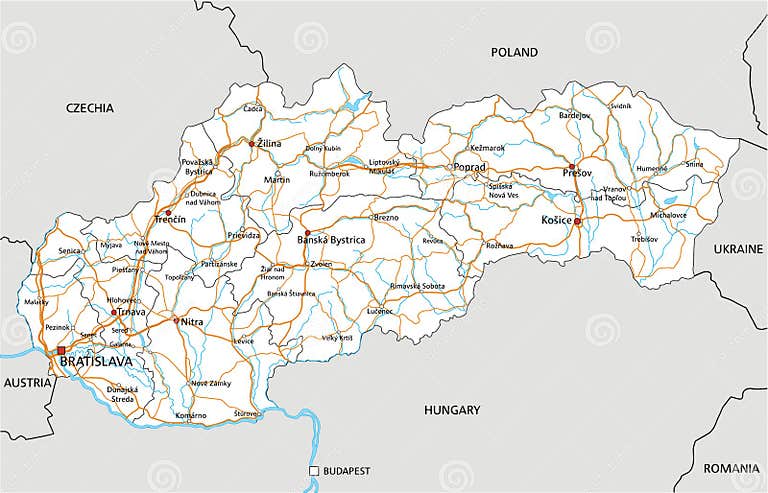 Detailed Slovakia Road Map with Labeling. Stock Vector - Illustration of shaded, bratislava ...