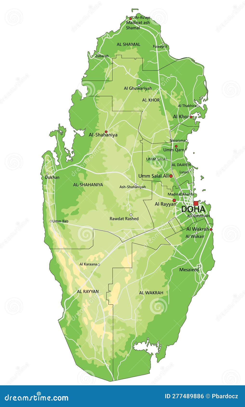 Detailed Qatar Physical Map with Labeling. Stock Vector - Illustration ...