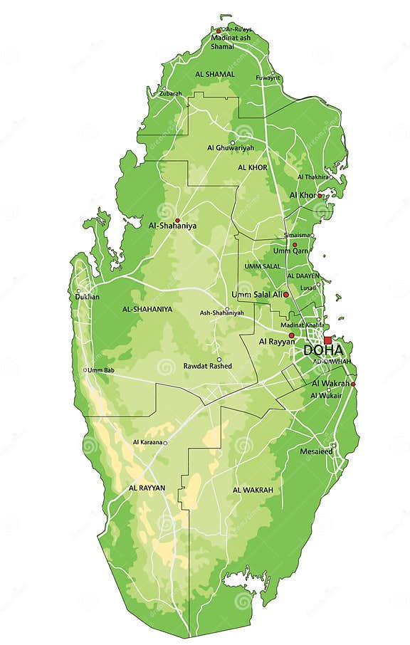 Detailed Qatar Physical Map with Labeling. Stock Vector - Illustration ...