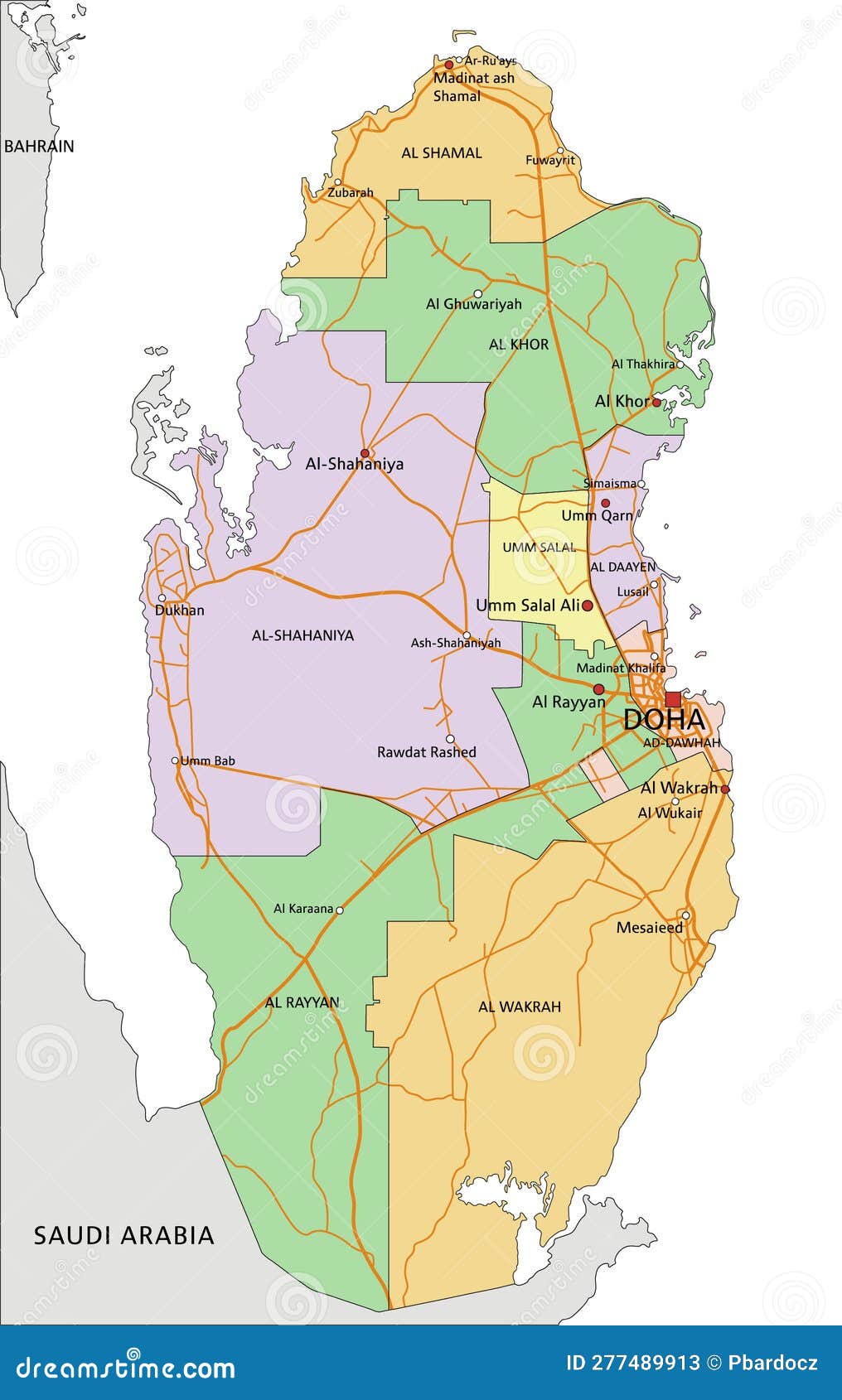 Qatar Detailed Administrative Blue Map With Country Flag And Location ...